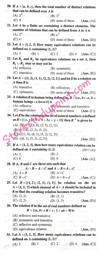 12th MatheMatics VVI Relation and functions chapter - STARK STUDY POINT